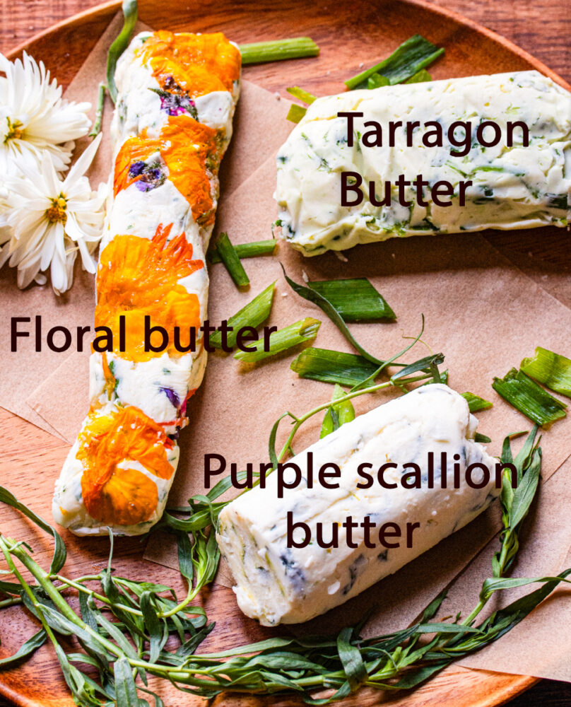 Floral tarragon and scallion butter with titles final - Teeny Tiny Kitchen